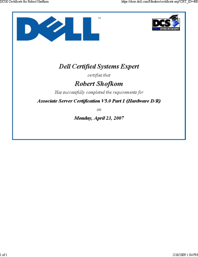Dell DCSE Associate Server Certification | PDF | Computers