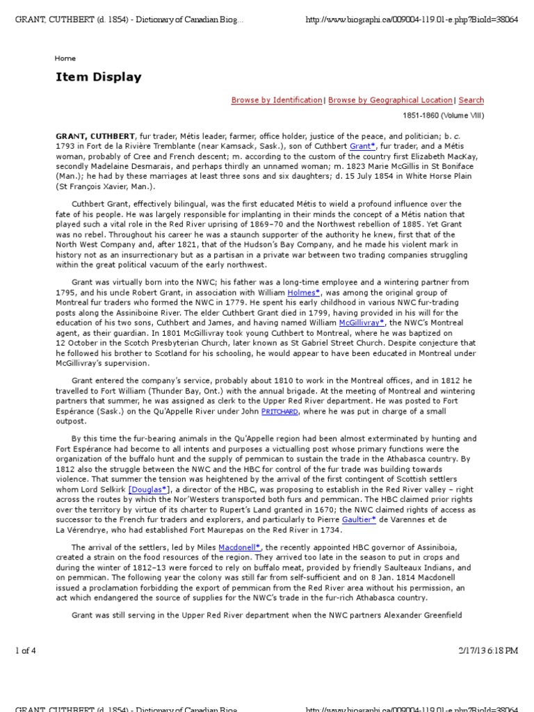 GRANT, CUTHBERT (D. 1854) - Dictionary of Canadian Biography Online ...