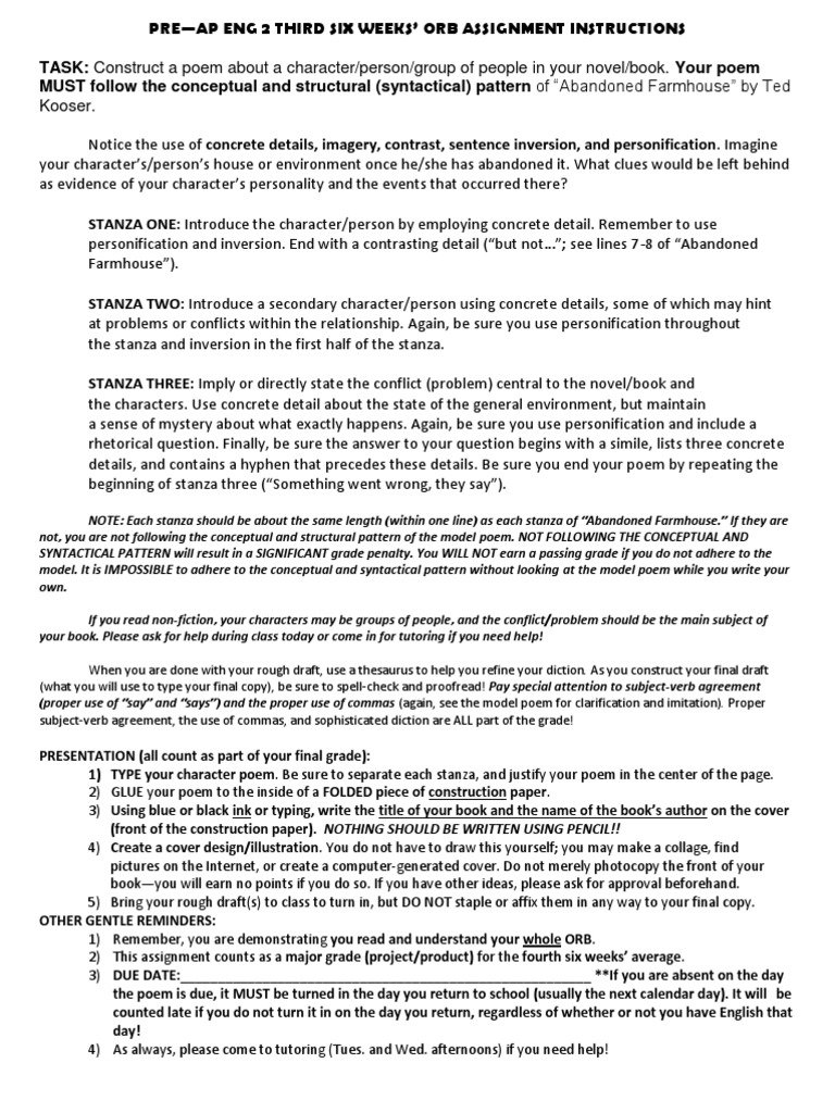 Character Poem Model Abandoned Farmhouse and Instructions | PDF | Poetry