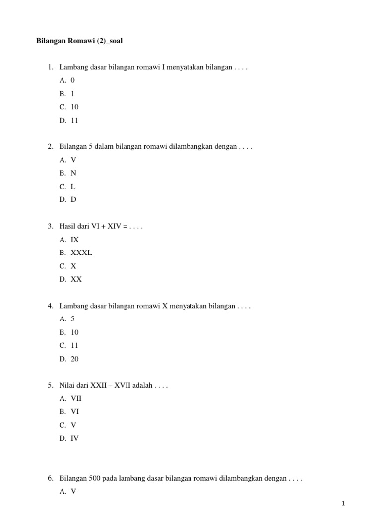 Bilangan Romawi 2 Kelas IV SD | PDF
