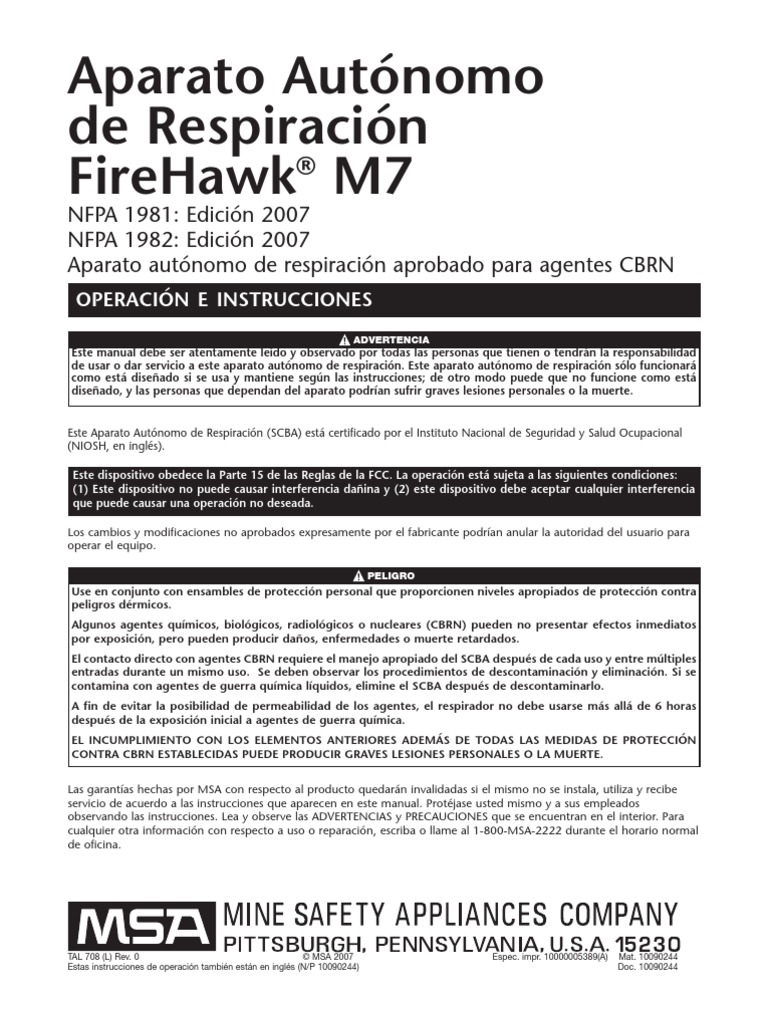 Equipo MSA FireHawk M7 | PDF | Seguridad y salud ocupacional | Naturaleza