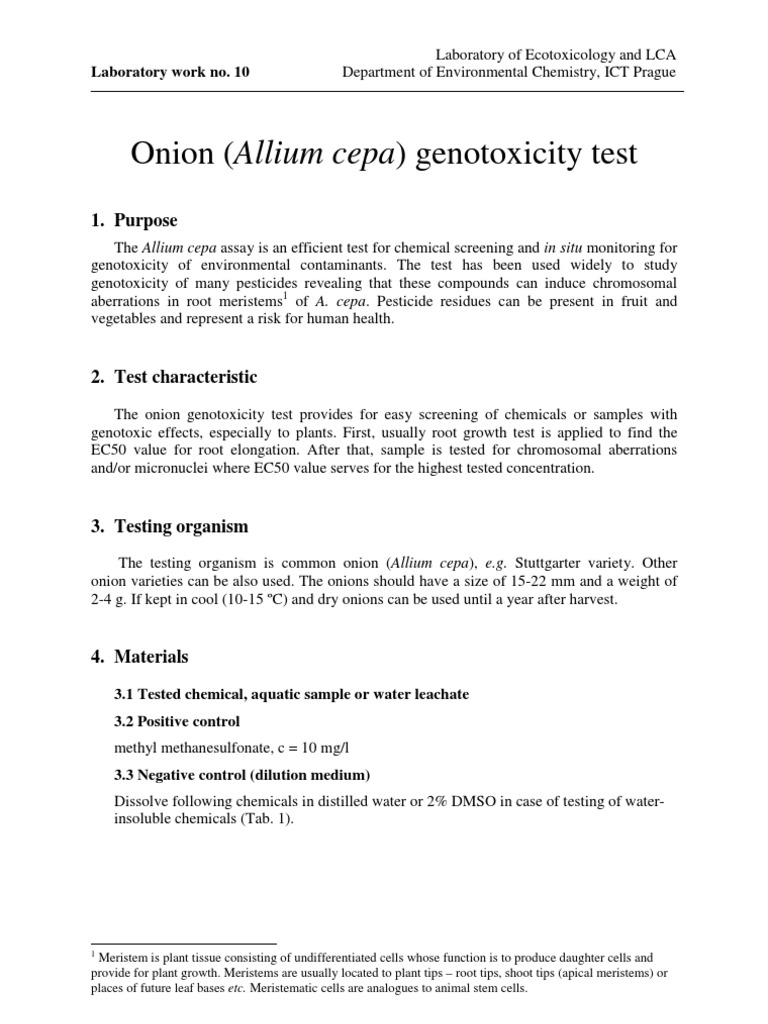 Assessing Genotoxicity in Onion Root Tips: An Evaluation of the Allium ...