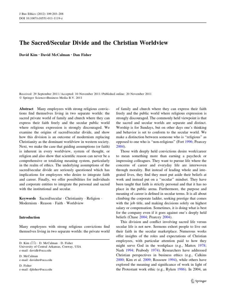 The Sacred/ Secular Divide and The Christian Worldview | PDF | Morality ...
