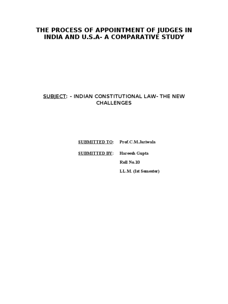 Process of Appointment of Judges in India and USAA Comparative Study ...