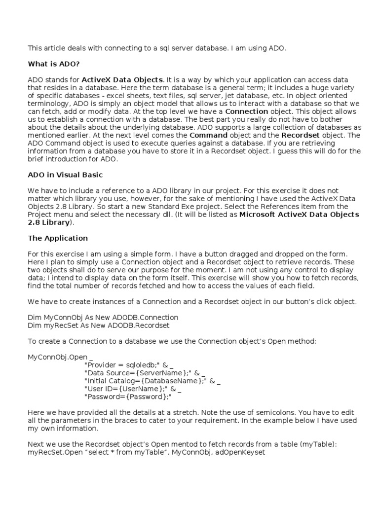 Ado Connection Pdf Active X Data Objects Databases