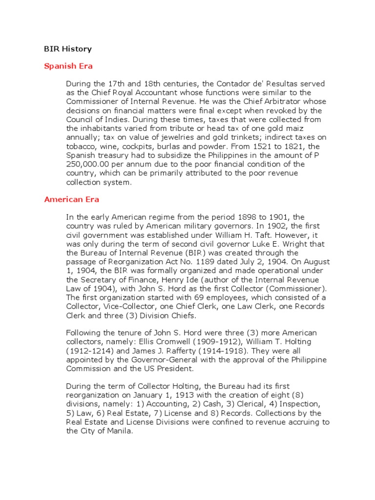 BIR History in the Spanish and American Eras | PDF | Government ...