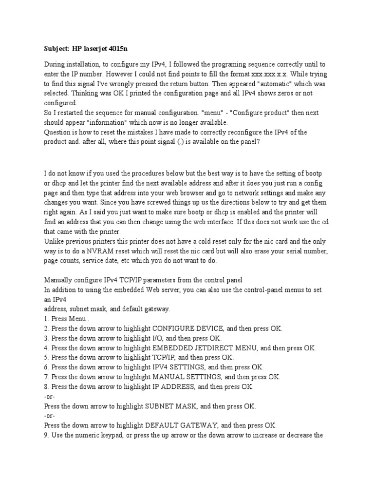 Printer Installation | PDF | Ip Address | Internet Protocols