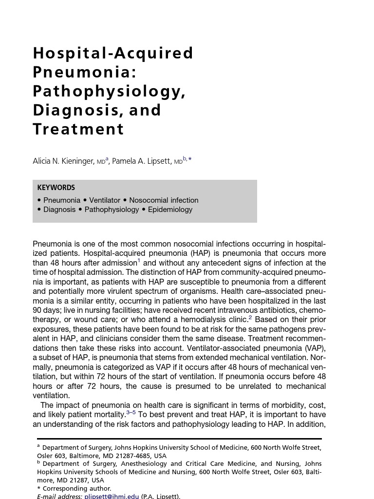 Hospital-Acquired Pneumonia: Pathophysiology, Diagnosis, and Treatment ...