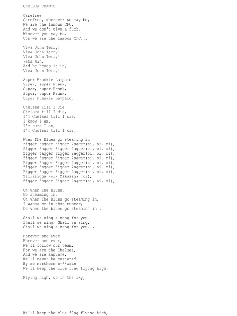 Chelsea Chants | PDF | Chelsea F.C. | English Football League