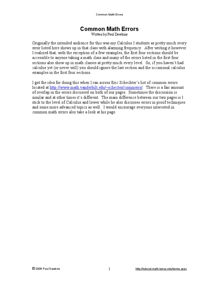 Common Math Errors | PDF
