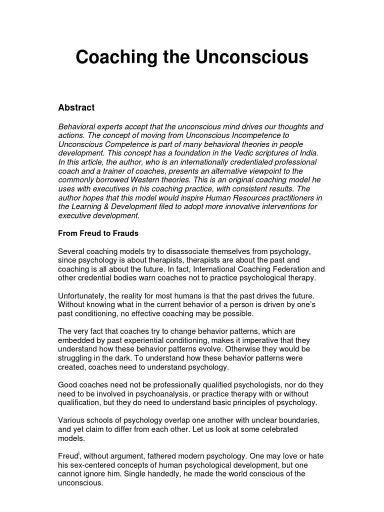 Coaching The Unconscious | PDF | Psychotherapy | Unconscious Mind