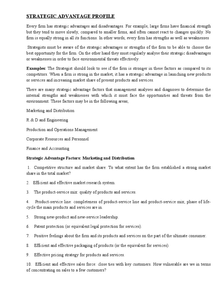 Strategic Advantage Profile | PDF | Strategist | Research And Development