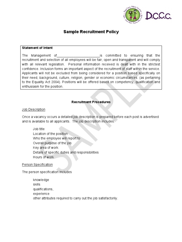 Sample Recruitment Policy Locked | PDF | Recruitment | Equal Opportunity