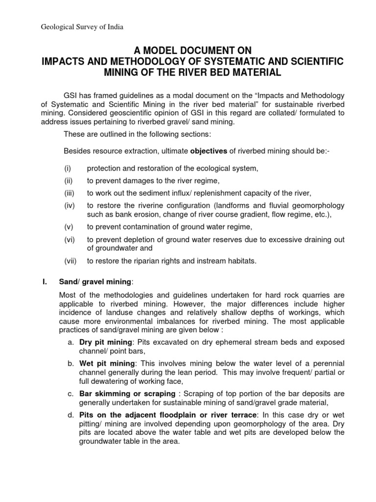 Guidelines for Sustainable Riverbed Mining | PDF | River | Groundwater