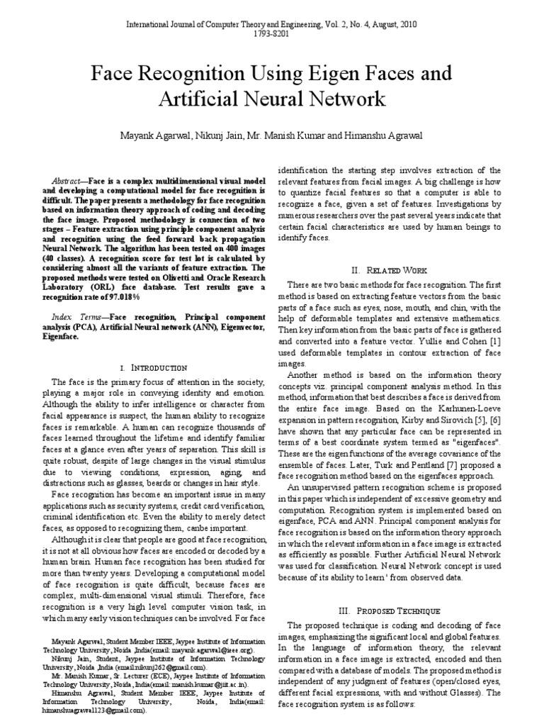 Face Recognition Using Eigen Faces and Artificial Neural Network | PDF | Eigenvalues And ...
