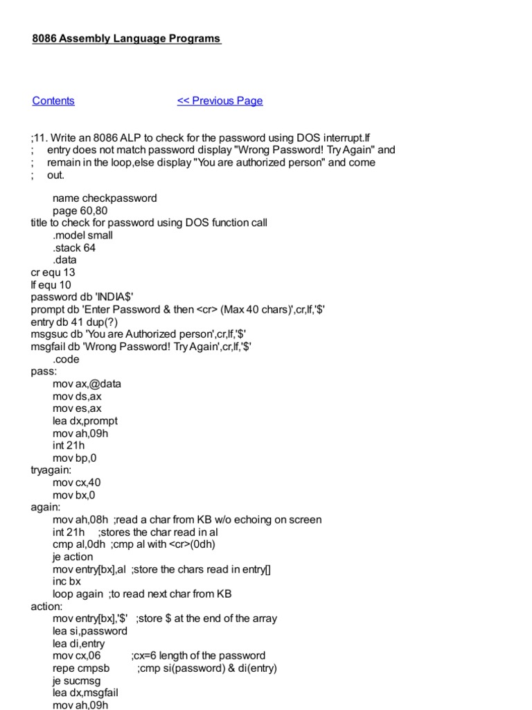 Previous Page: 8086 Assembly Language Programs | PDF | Instruction Set | String (Computer Science)