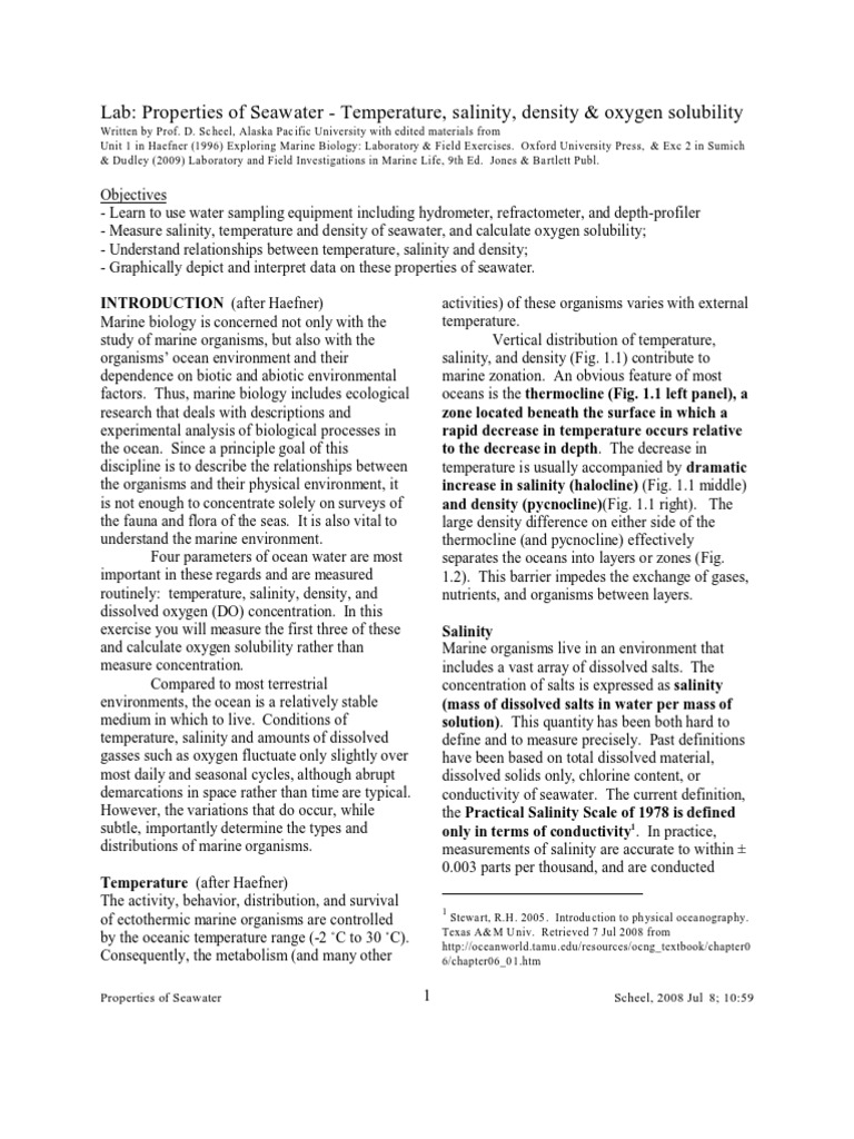 Seawater Properties: Temp, Salinity, Density | PDF | Salinity | Density