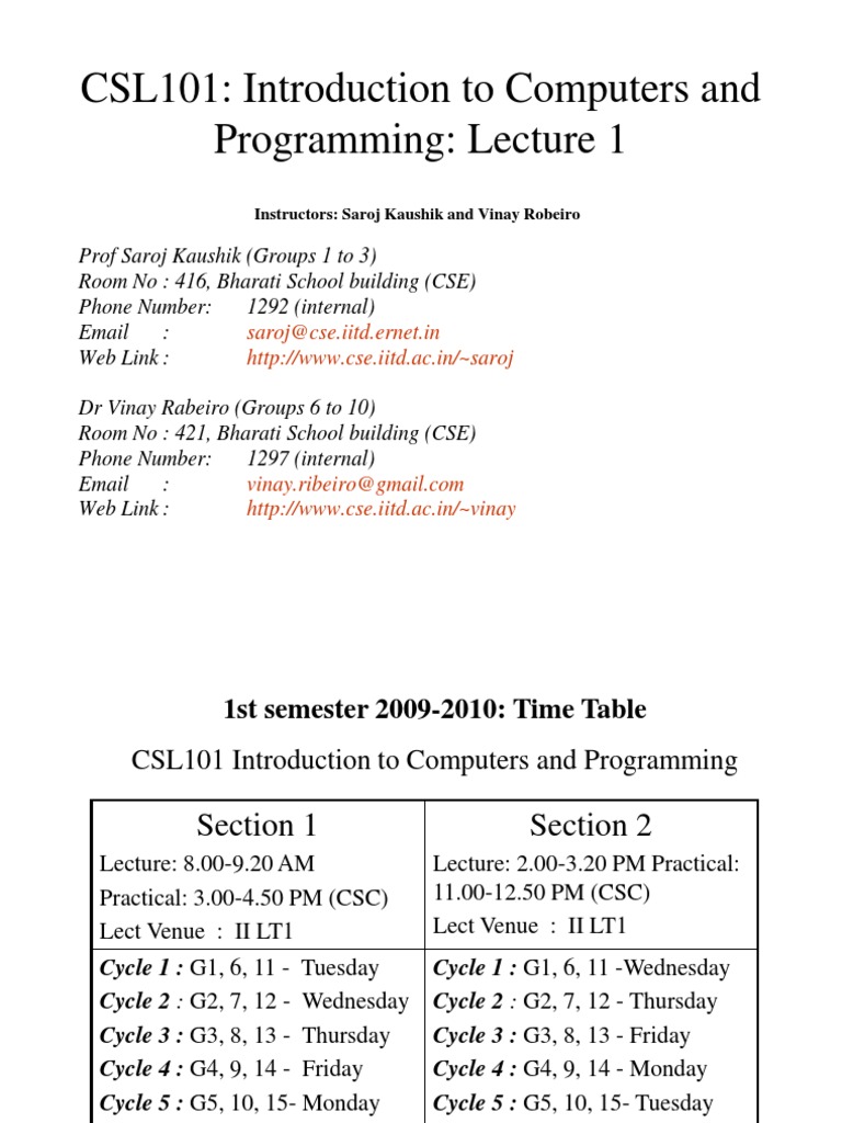 CSL101: Introduction To Computers and Programming: Lecture 1 | PDF ...