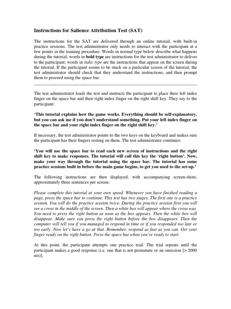 Instructions For Salience Attribution Test (SAT) | PDF | Sat