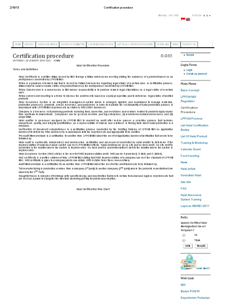 Halal Certification Procedure Guide | PDF | Fatwa | Verification And ...