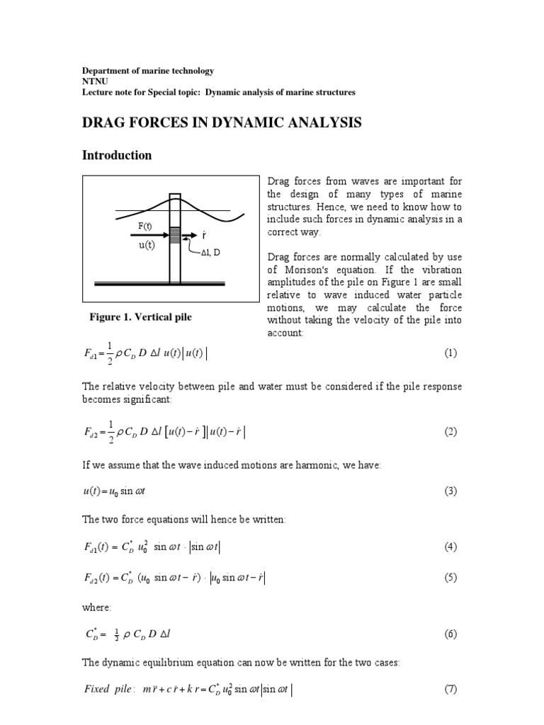 Drag Forces in Dynamic Analysis: Figure 1. Vertical Pile | PDF | Drag ...