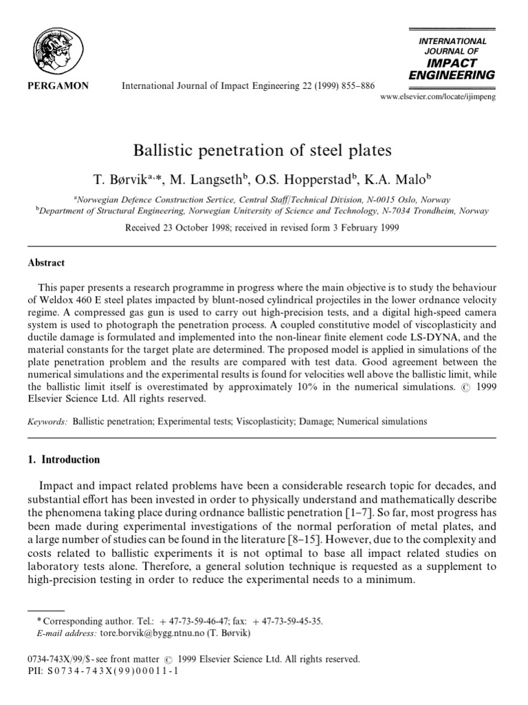 Ballistic Penetration of Steel Plates | PDF | Camera | Deformation ...