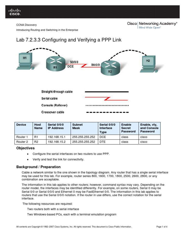 Lab 7.2.3.3 Configuring and Verifying A PPP Link: CCNA Discovery Introducing Routing and ...