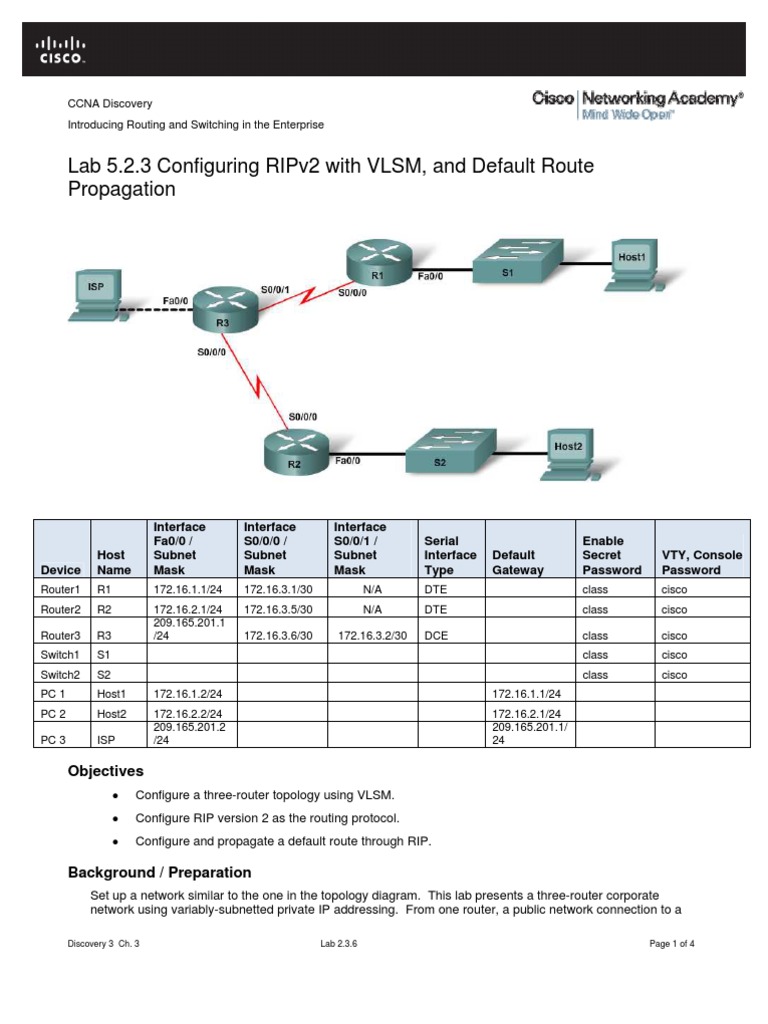 Lab 5.2.3 Configuring Ripv2 With VLSM, and Default Route Propagation ...
