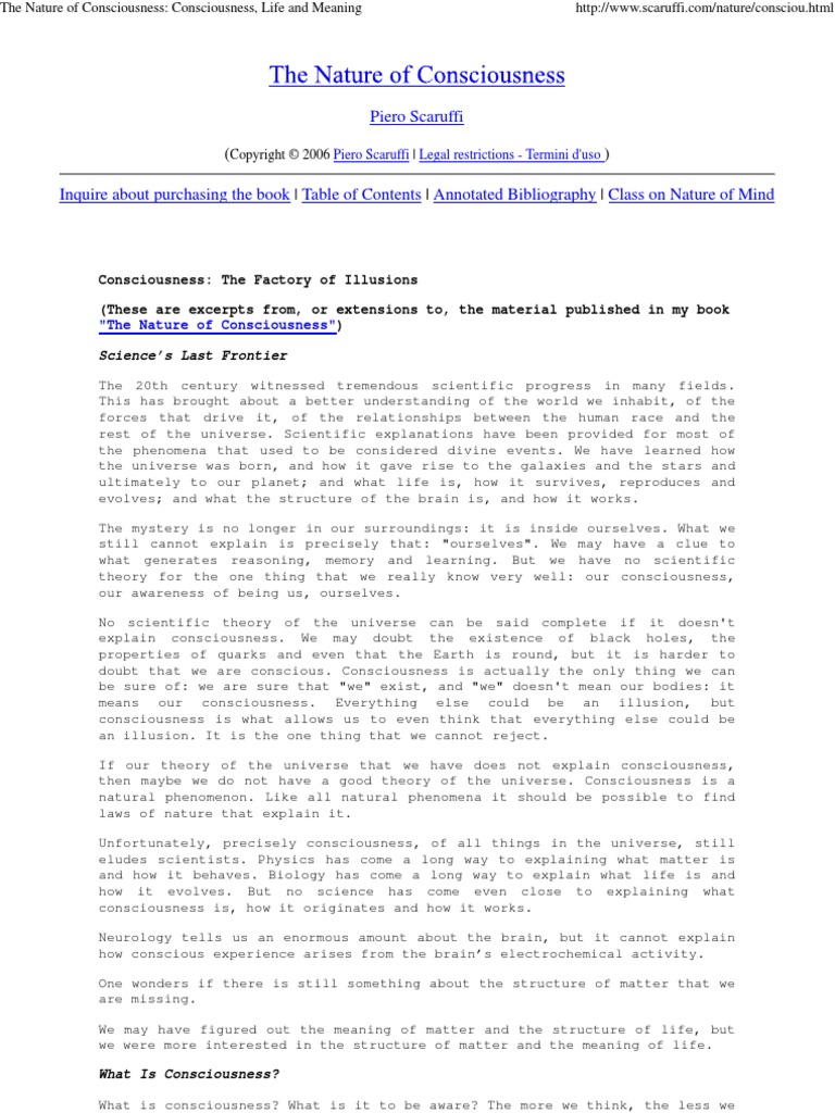 The Nature of Consciousness - Consciousness, Life and Meaning | PDF ...