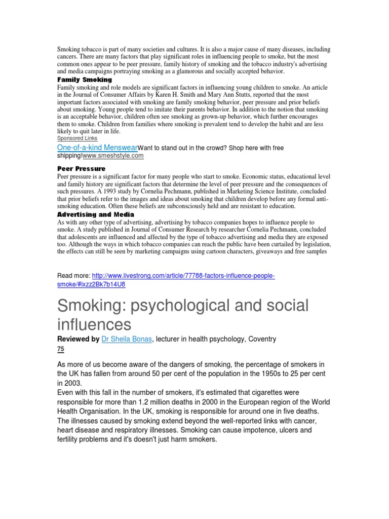 Smoking: Psychological and Social Influences: One-Of-A-Kind Menswear ...