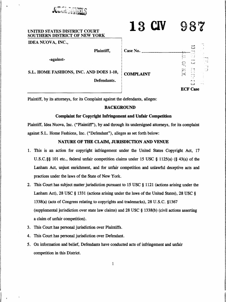 Idea Nuova Complaint | PDF | Damages | Copyright Law Of The United States