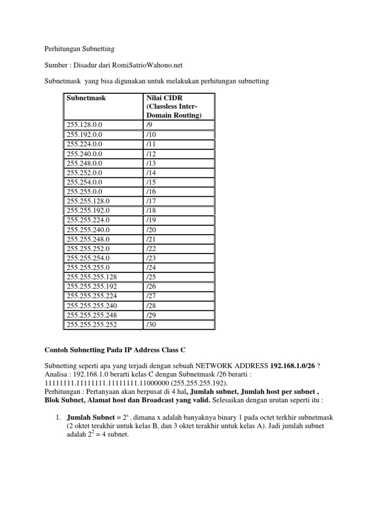Perhitungan Subnetting IP Address | PDF