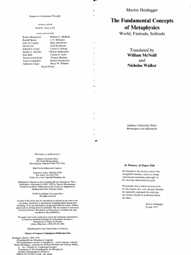Martin Heidegger - The Fundamental Concepts of Metaphysics | PDF ...