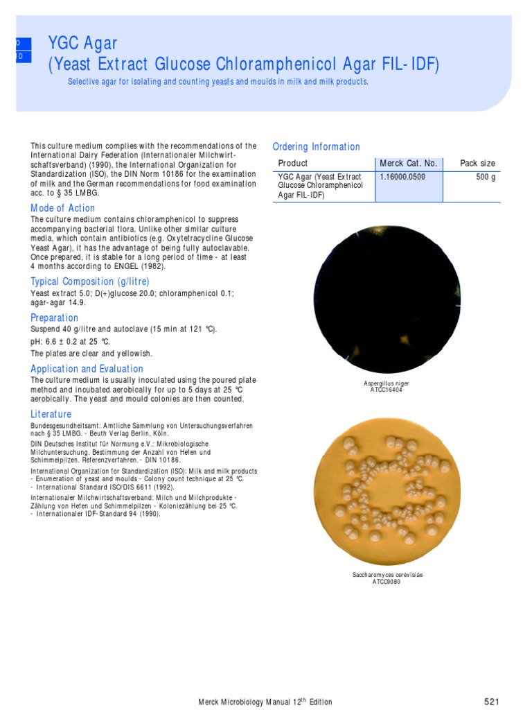 YGC Agar (Yeast Extract Glucose Chloramphenicol Agar FIL-IDF ...