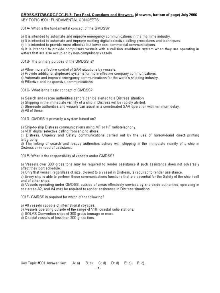 GMDSS-STCW-GOC-FCC-El-7: Test Pool, Questions and Answers. (Answers ...