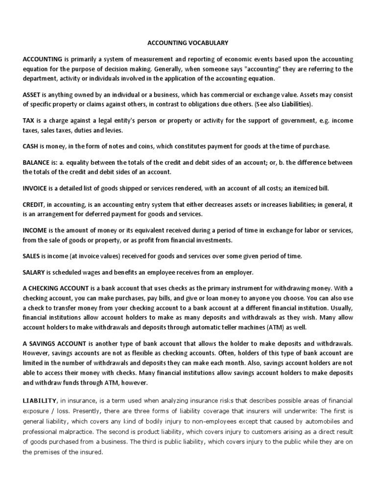 Essential Accounting Terms Guide | PDF | Debits And Credits | Financial ...
