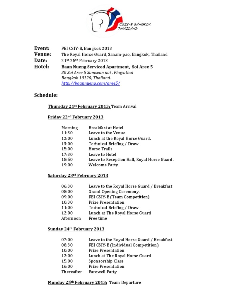 Competition Schedule: CSIY-B Bangkok 2013 | PDF | Outdoor Recreation | Equestrianism