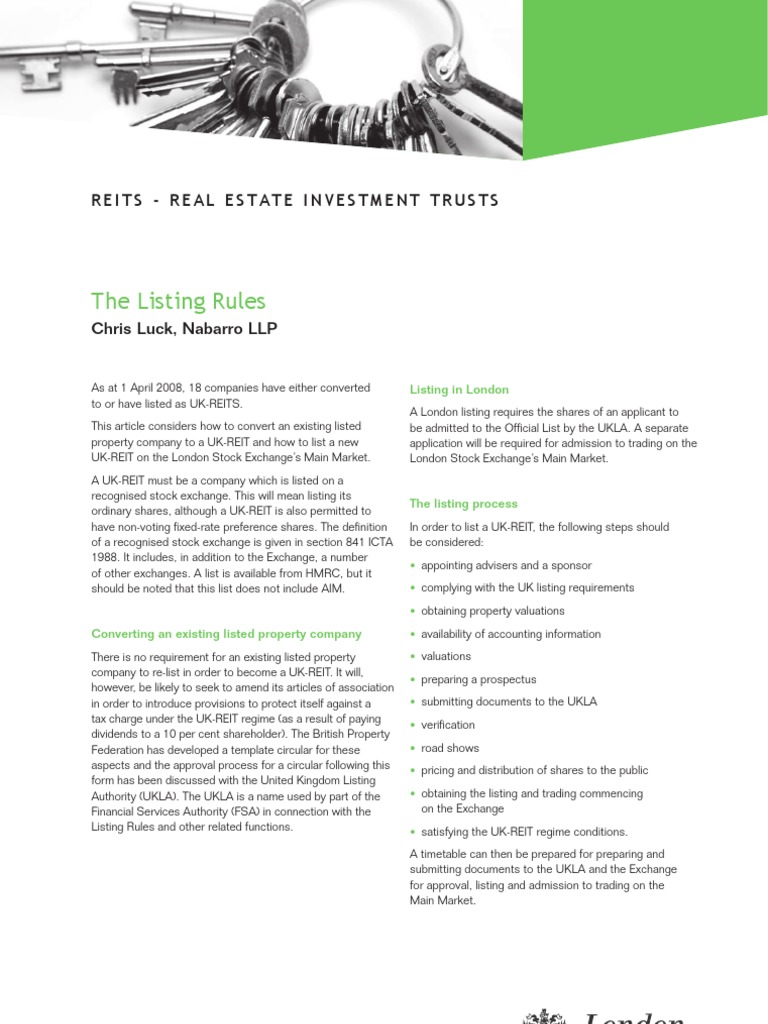 The Listing Rules: Reits - Real Estate Investment Trusts | PDF ...