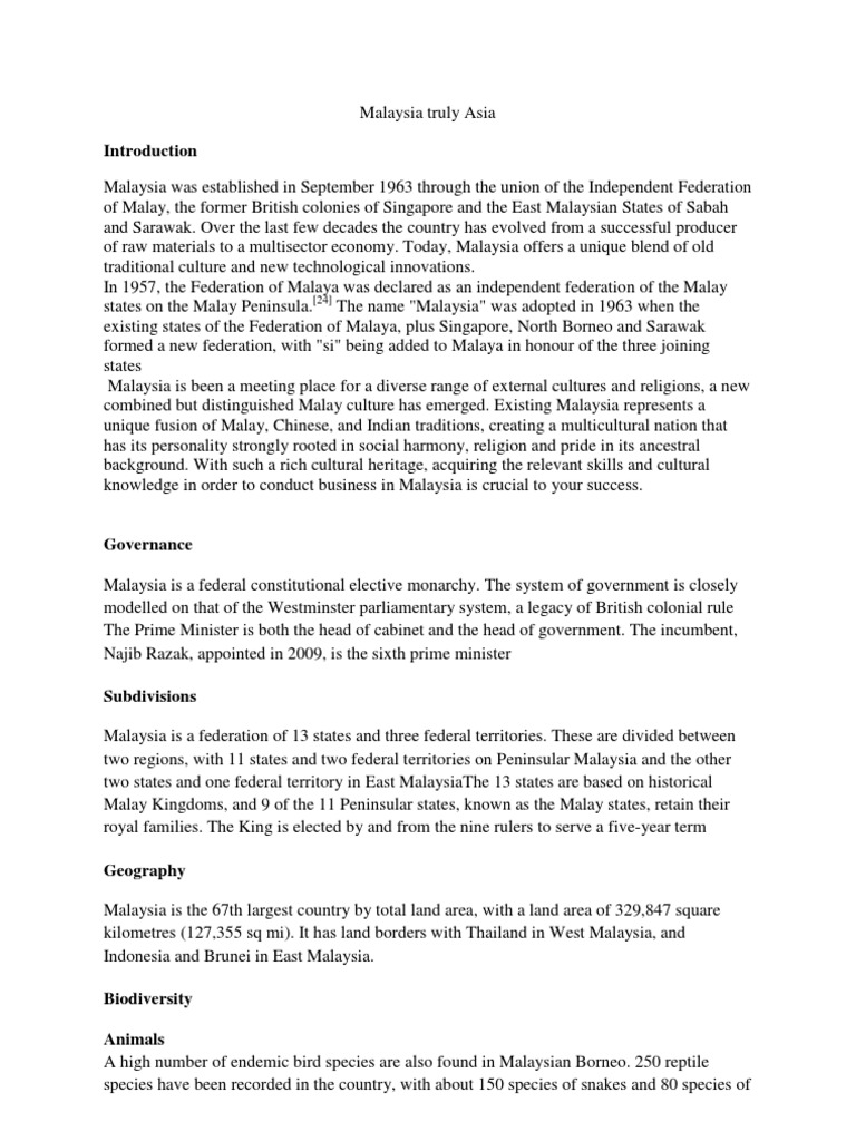 Malaysia Truly Asia Pdf Malaysia Economy General
