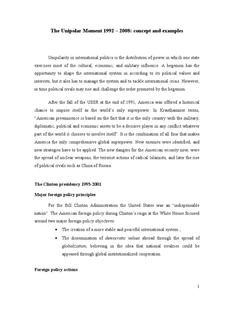 The Unipolar Moment 1992 | PDF | Nato | Foreign Policy Of The United States