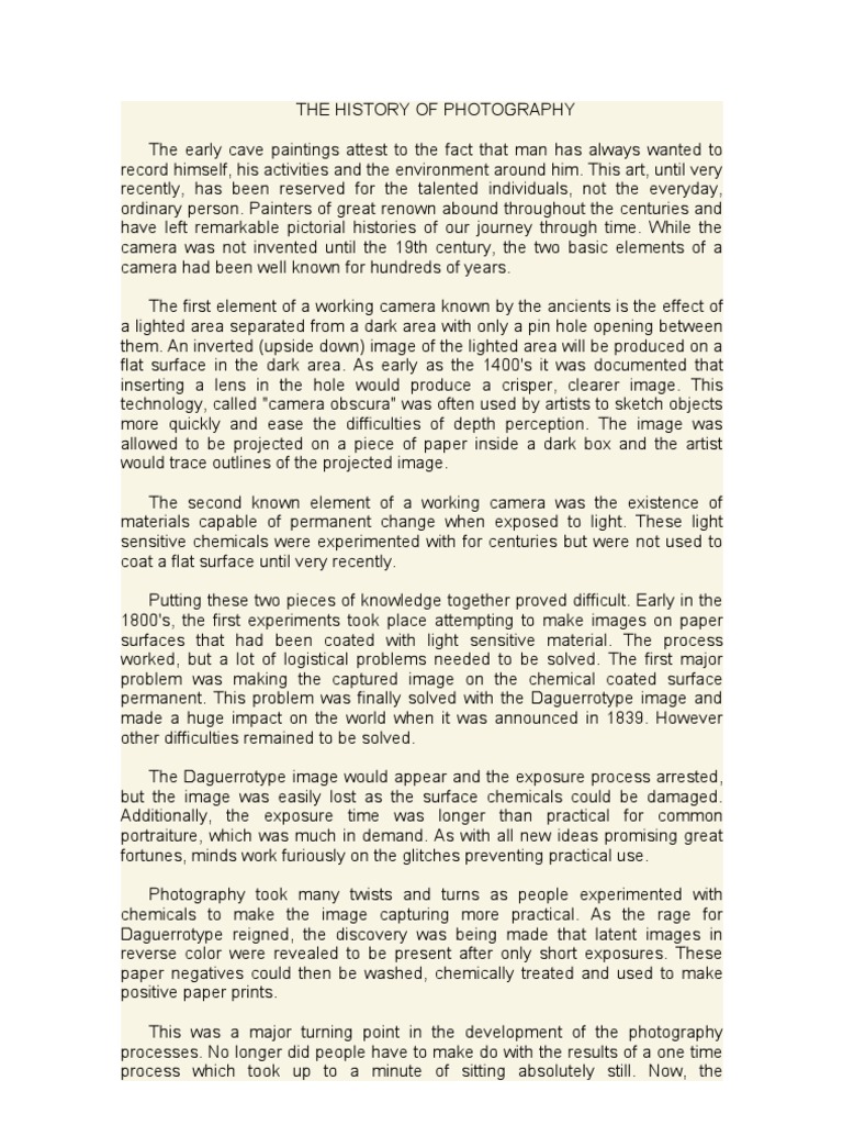 The History of Photography | PDF | Camera | Exposure (Photography)