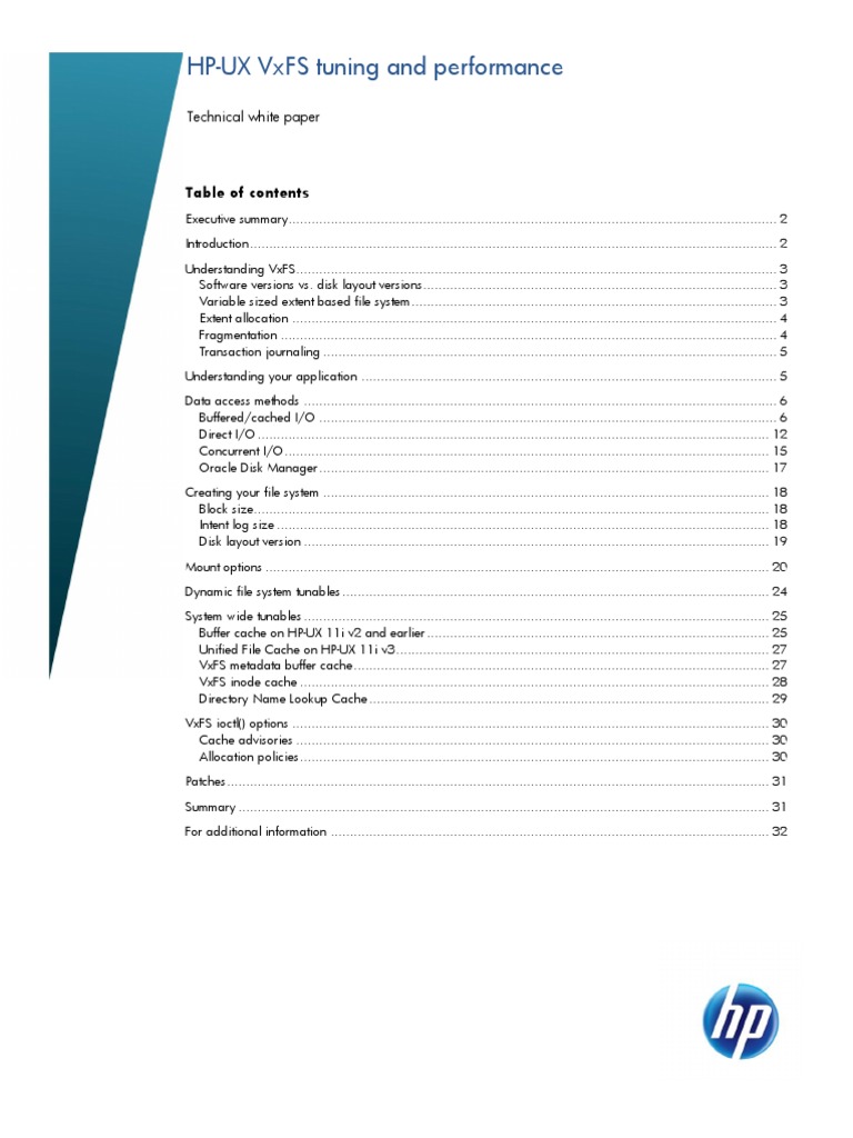 HP-UX VXFS Tuning - c01919408 | PDF | File System | Cache (Computing)