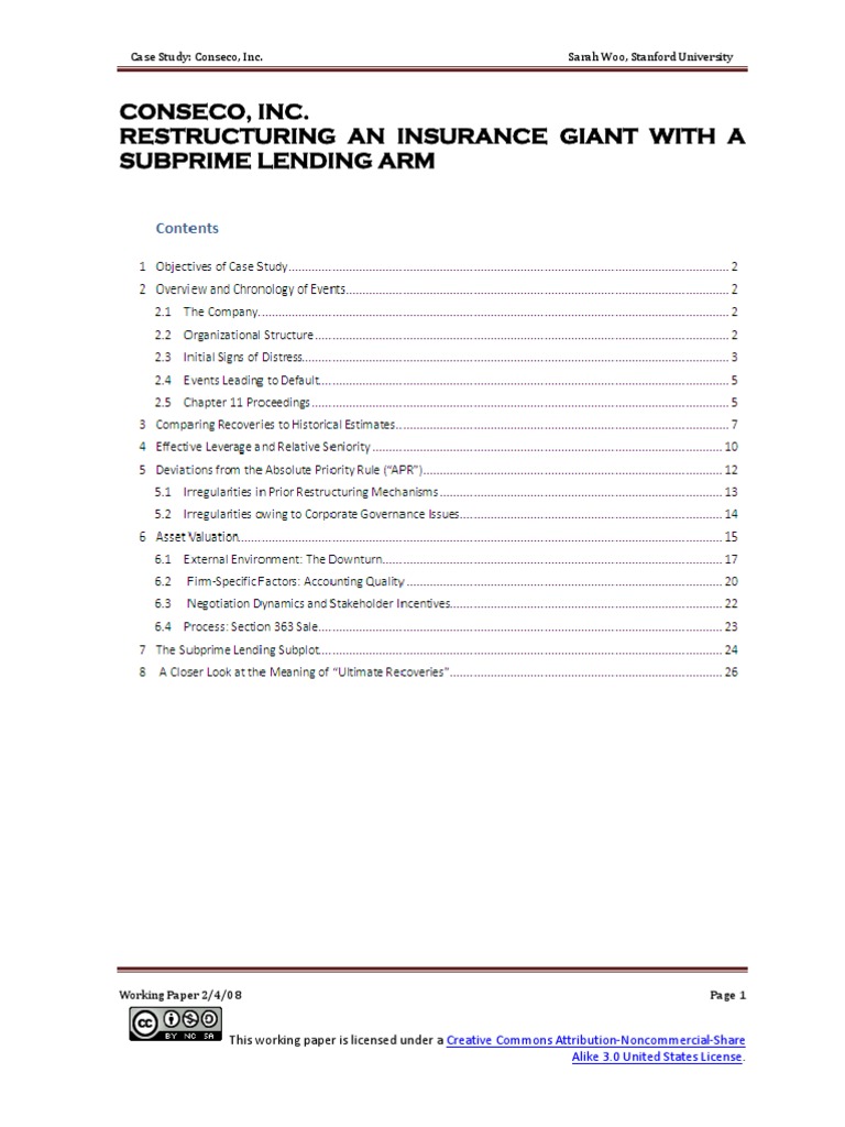 Conseco: Restructuring An Insurance Giant With A Subprime Lending Arm ...