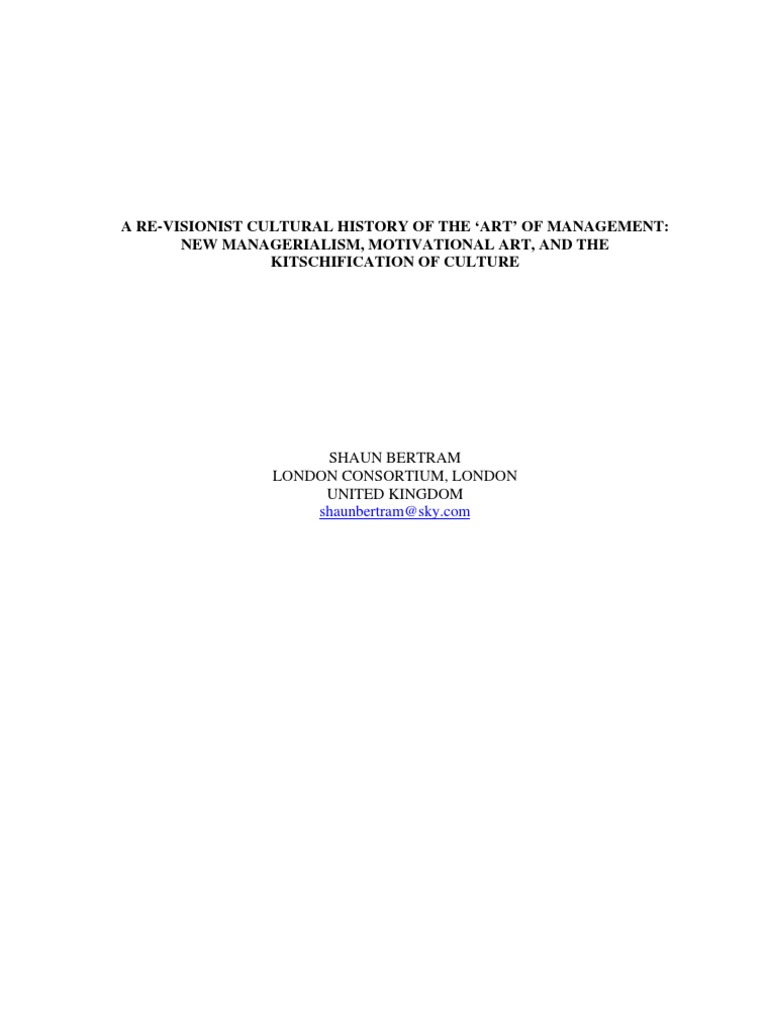 Bertram: A RE-VISIONIST CULTURAL HISTORY OF THE ART' OF MANAGEMENT: NEW ...