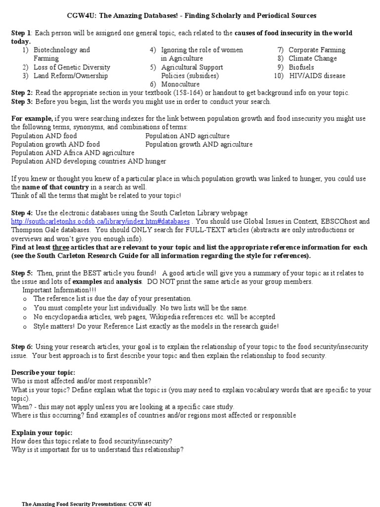 Food Security Research Assignment Guide | PDF | Food Security | Agriculture