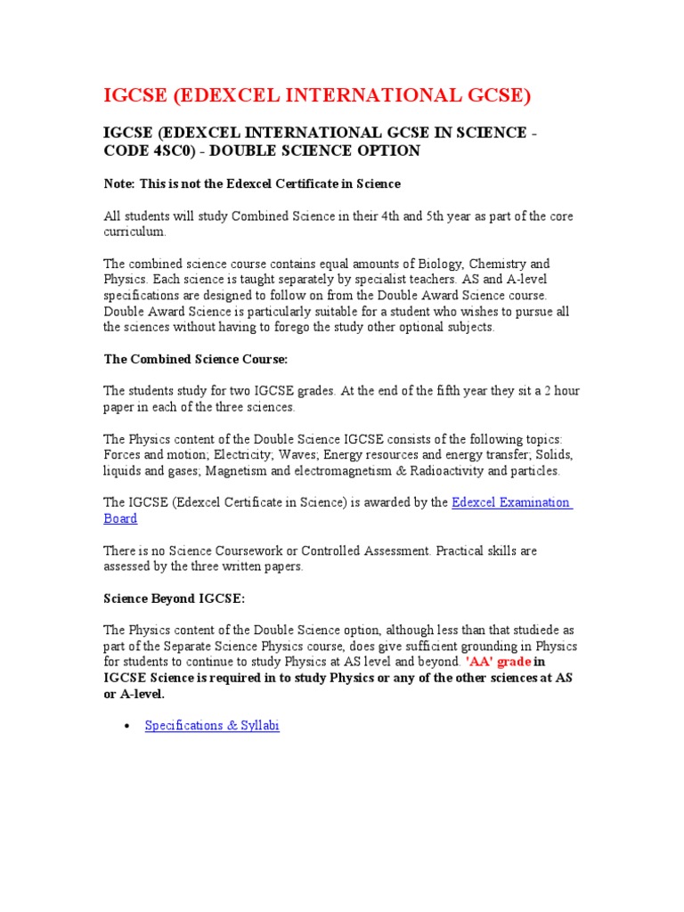 Igcse (Edexcel International Gcse in Science - Code 4Sc0) - Double ...