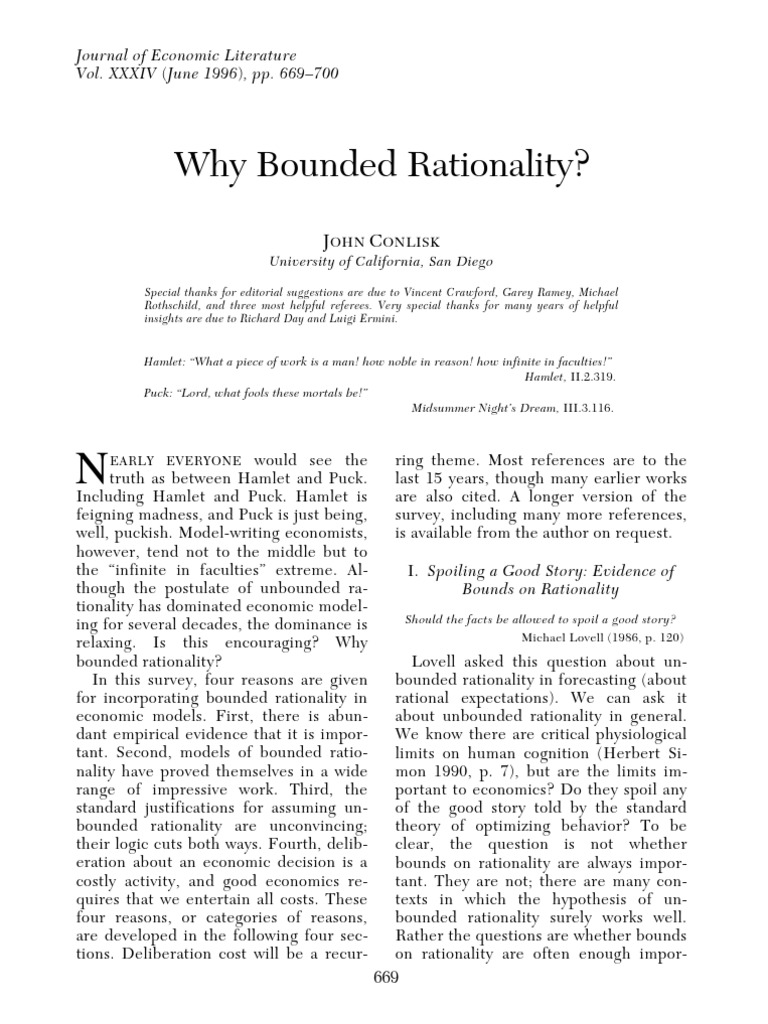Conlisk-Why Bounded Rationality | PDF | Rationality | Economic Equilibrium