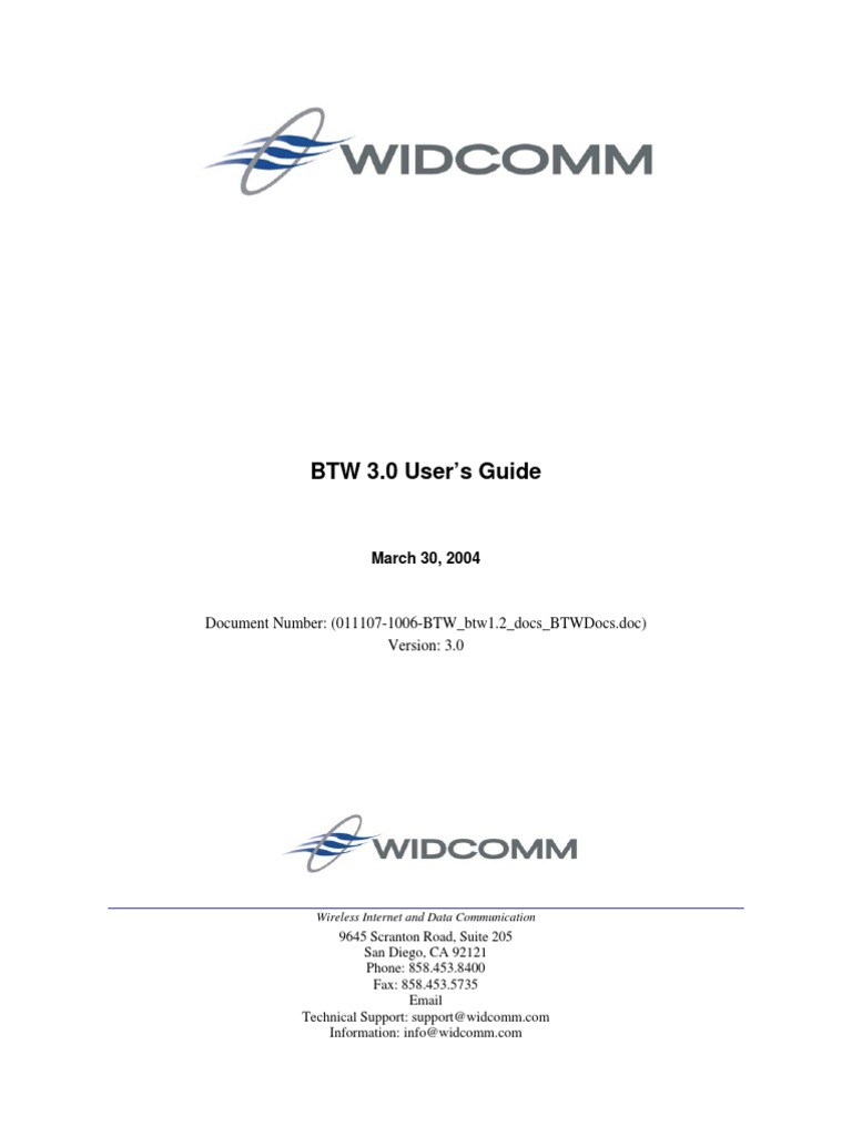 BTW 3.0 User'S Guide: Document Number: (011107-1006-Btw - Btw1.2 - Docs ...