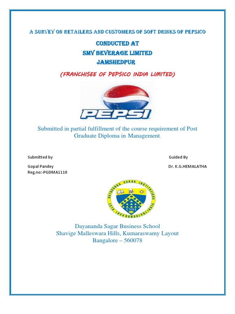 Conducted at SMV Beverage Limited Jamshedpur: A Survey On Retailers and ...