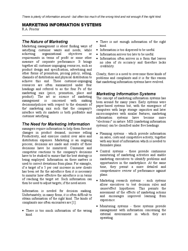 Marketing Information Systems | Download Free PDF | Marketing Research ...